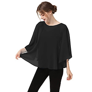 Casual Chiffon Cape Soft Shawl Sheer Shrugs Poncho Capelets shawls and Wraps for Women (Black)