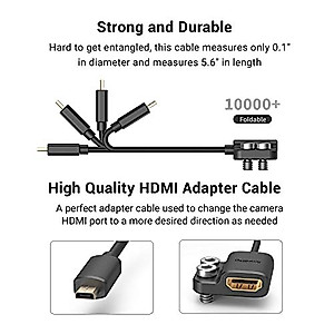 SMALLRIG Ultra-Slim 4K HDMI Adapter Cable, Female HDMI Type A to Male Micro-HDMI Type D, 4K@60HZ, for Sony A7R IV A7RIII A7III A7II A7RII / for Fujifilm X-T2 X-T3 - 3021