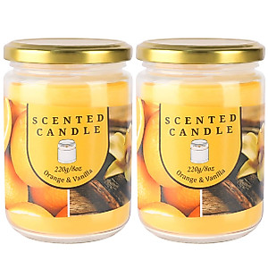 2 Pack 16oz Orange Vanilla Aromatherapy Candle with 80 Hours Long-Lasting Burn time Odor Elimination Scented Candles Gift Set for Women, Natural Soy Wax
