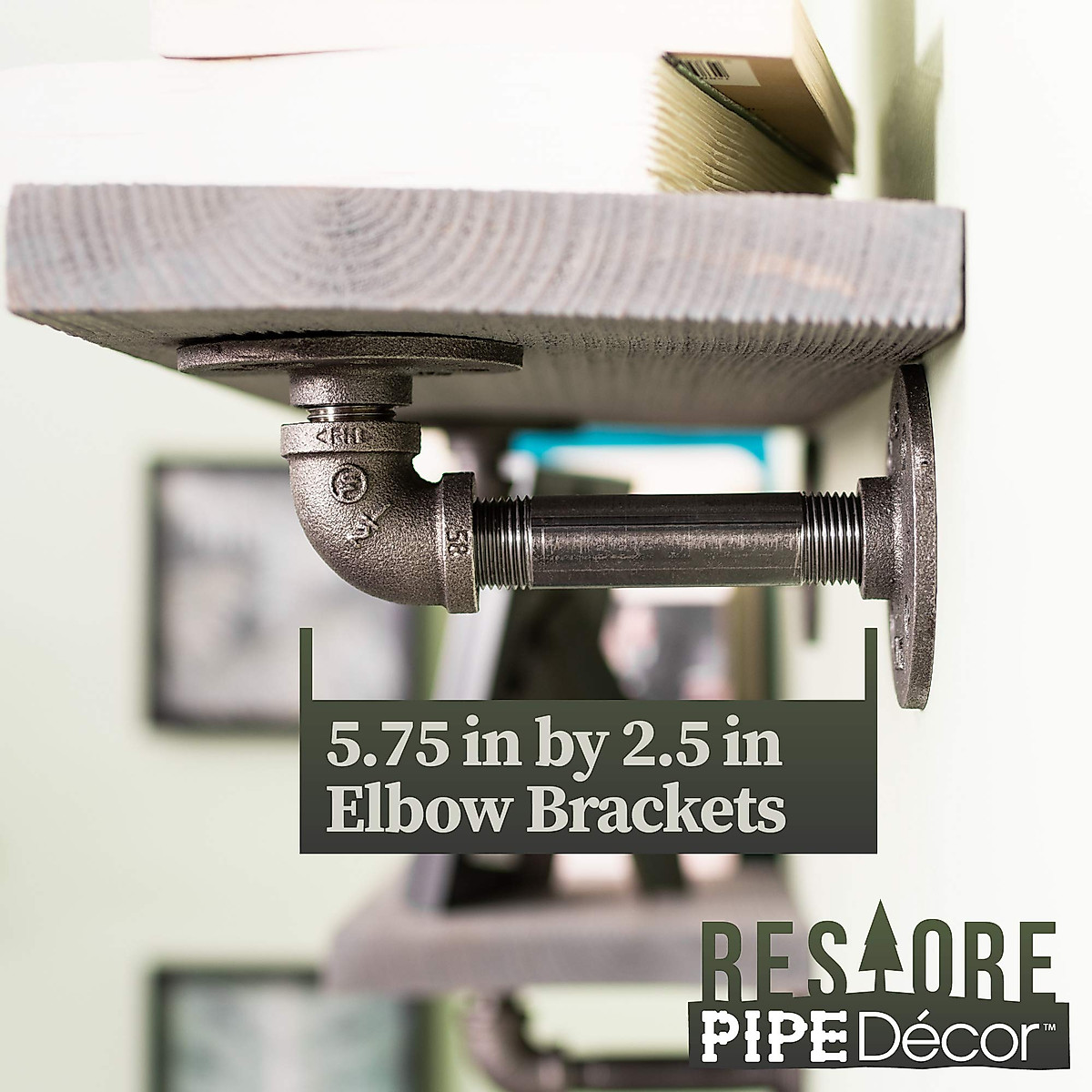 Industrial Pipe Wooden Shelves Restore by Pipe DÉCOR Premium Douglas Fir Wood Shelving 36 Inch Length Set of 2 Boards and 6 L Brackets Riverstone Grey Finish