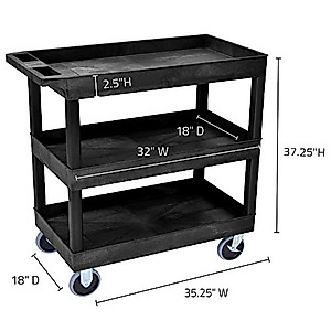 Offex Mobile 3 Shelf 18" D x 32" W Tub Utility Storage Cart Black