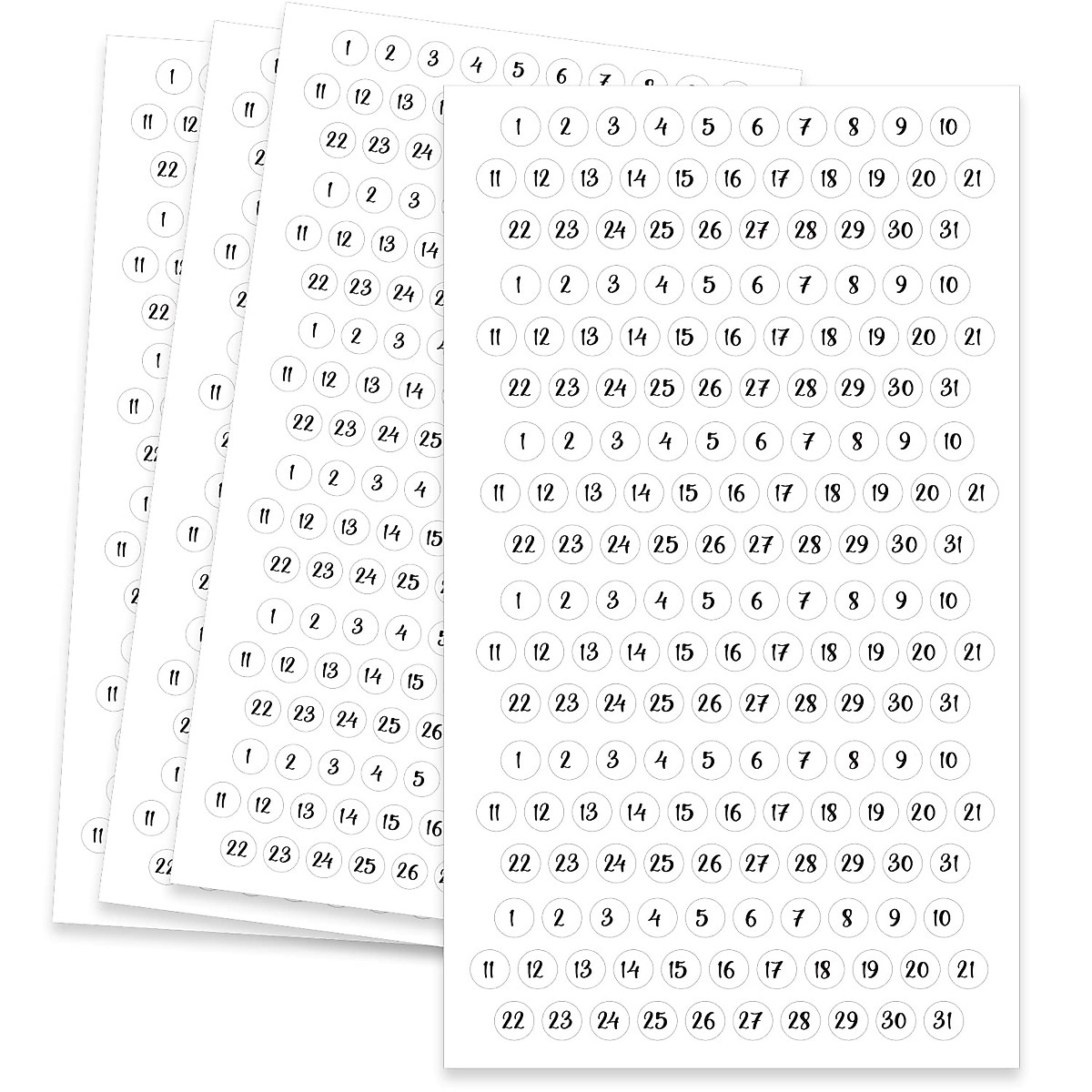 Clear Black Date Dots 24 Months, Small Number Stickers, Undated Decorative Planning Stickers, 744 Stickers, 0.30" diameter, Waterproof Removable