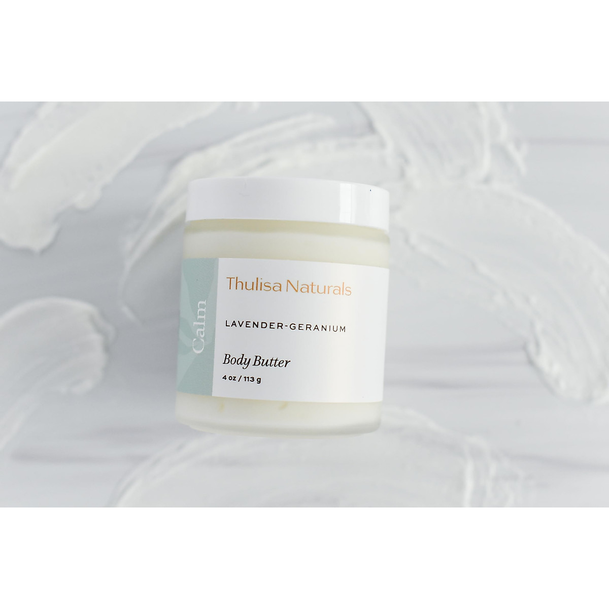 4 oz Organic Shea Butter Body Butter - Moisturizing Body Cream for Dry Skin with Pure Essential Oils of Lavender and Geranium - By Thulisa Naturals (Lavender Geranium)