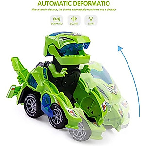 XILETAO Deform Dinosaur Toys for Boys Girls, 2 in 1 Dinosaur Toy Cars for Kids, Transforming Dinosaur LED Car with Music, Automatic Dino Transformers Toys, Boy Toys Dinosaurs Toy Car (Green)