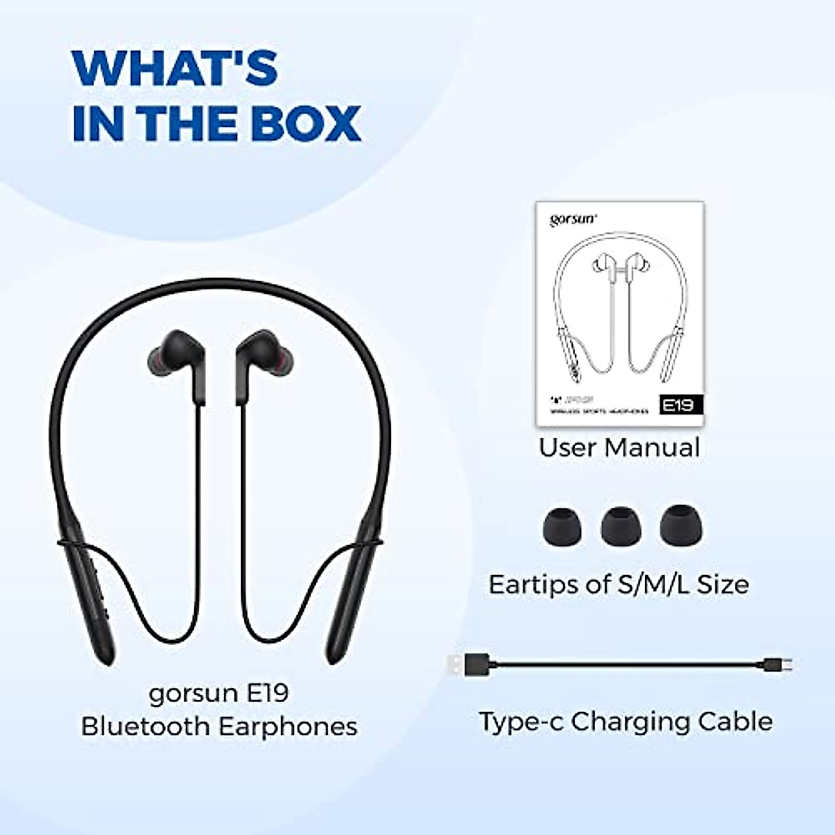 gorsun E19 Bluetooth Headphones Neckband, Wireless in-Ear Sport Headphones, 15H Play Time, Foldable and Lightweight, IPX5 Waterproof, Bluetooth 5.1