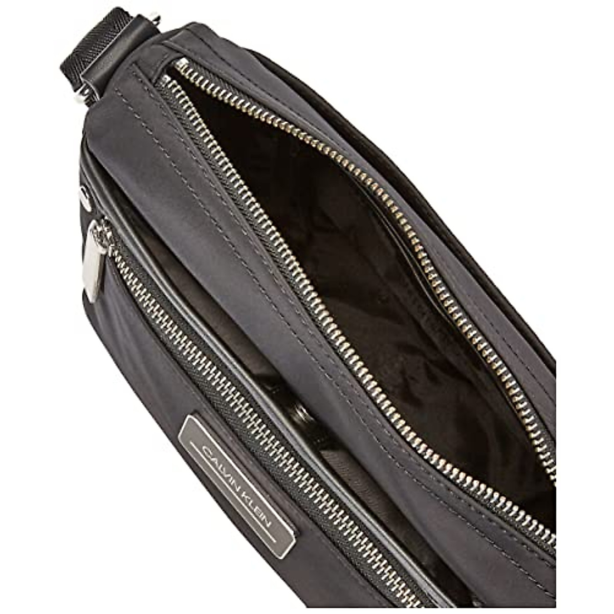 Calvin Klein Sussex Nylon Top Zip Crossbody, Black/Silver