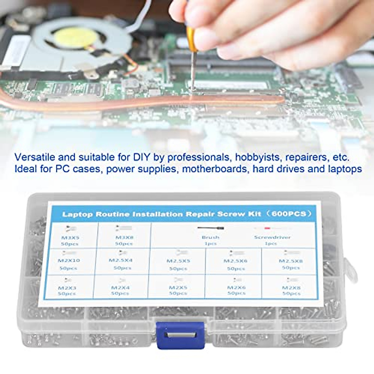 Zerodis Computer Screws, 600Pcs Carbon Steel Computer Screw Set Antislip Thread for Military Laptop
