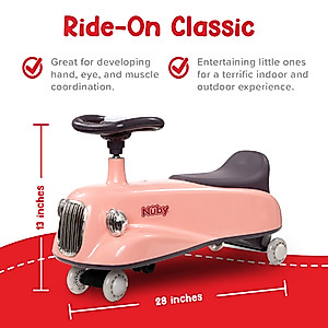 Nuby Twist N Ride Classic Ride on Cars - Riding Toys with Realistic Working Front & Back Lights - Fun Light Up Car Scooter with Music - Toys for 3 Years and Up - Aqua & Red Toy Scooter Car, Large