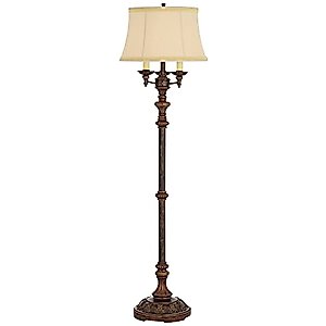 Barnes and Ivy Traditional Italian Standing Floor Lamp Candelabra Style 4-Light 64.5" Tall Bronze Brown Gold Bell Shade with Trim Decor for Living Room Reading House Bedroom Family Home