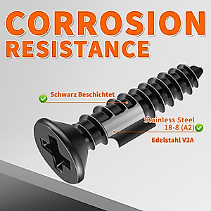 TPOHH 100 PCS #8 X 5/8 Inch Black Oxide Coated Flat Head Phillips Wood Screw, Stainless Steel 18-8 (A2) Fully Threaded 8 X 5/8'' Multipurpose Screws