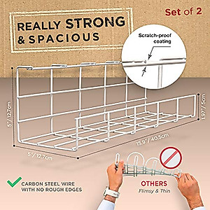 Under Desk Cable Management Tray - Under Desk Cable Organizer for Wire Management. Super Sturdy Desk Cable Tray. Perfect Standing Desk Cable Management Rack (White Wire Tray - Set of 2X 16'')
