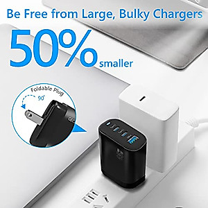65W Wall Charger, Geceninov GaN Charger, Latest GaN III Chip, 3-Port USB C Charger with 5ft USB-C Cable for MacBook Pro/Air, iPad Pro/Air, iPhone 14/13/12 Mini/Pro/Max, S22/S21/S20, Pixel 6/5 and more