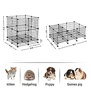 SONGMICS Pet Playpen Includes Zip Ties, Customizable Animal Fence with Storage, Door, Metal Wire Pen Fence for Small Animals, Bunnies, Rabbits, Puppy Guinea Pigs, for Indoor Use, Black ULPI03H