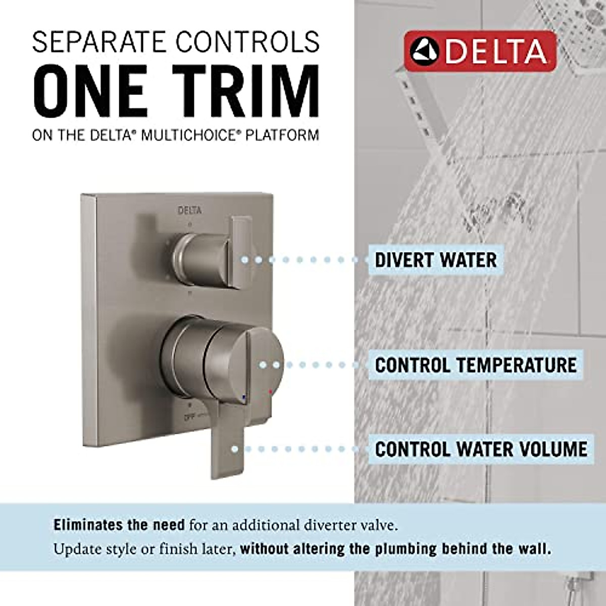 Delta Faucet Modern 6-Setting Integrated Shower Diverter Trim Kit for Delta Shower Systems, Stainless T27967-SS (Valve Not Included)