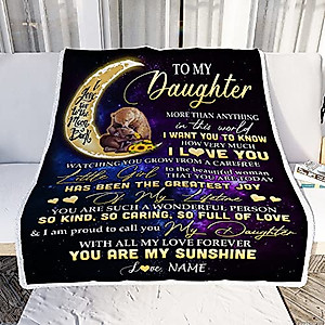 CenturyTee Personalized To My Daughter Blanket From Mom Dad Positive Energy Encourage Brave Little Bear Daughter Birthday Christmas Thanksgiving Customized Fleece Blanket (60 x 80 Inches - Adult Size)