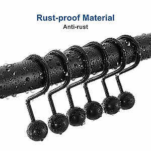 TOPROD Shower Curtain Hooks Rings, Classic Decorative Heavy Duty Shower Ball Hooks Rust Proof, Shower Rings Hangers for Bathroom Shower Curtain Rods Curtains, Free Gliding, Set of 12, Matte Black