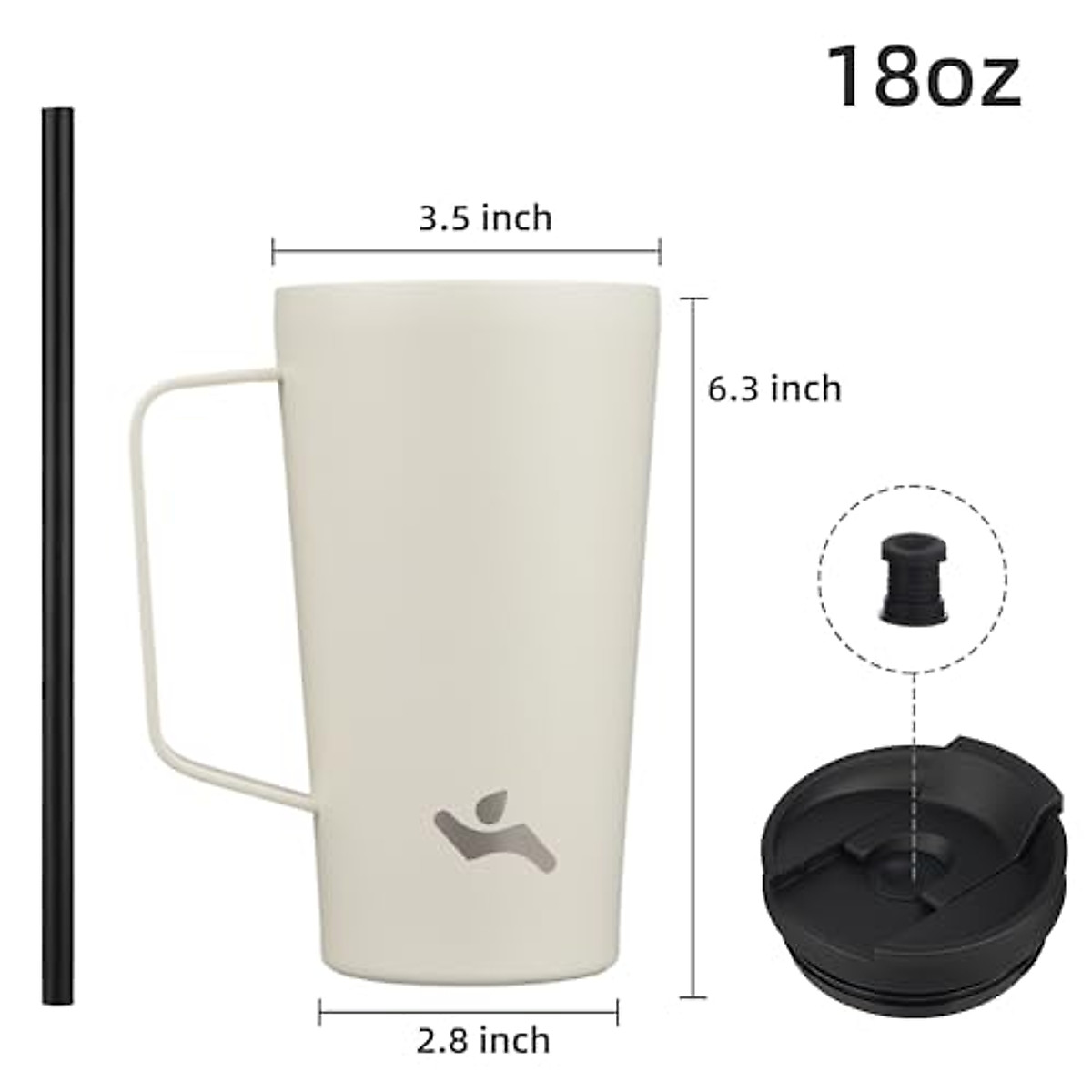 Konokyo Insulated Tumbler with Handle and Straw, 18 OZ Travel Coffee Mug Stainless Steel Cup Metal Water Bottle,Angel White