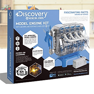 Discovery #MINDBLOWN Model Engine Building Kit, DIY 4-Cylinder Combustion Engine, Working Pistons Fan Valves Belts LED Lights, STEM Mechanic Engineering Construction Experiment Set, Kids & Adults Gift