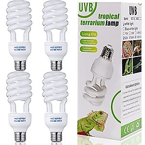 4 Pcs UVB Reptile Light 10.0, Reptile UVB Bulb, UVB Bulb for Desert Tropical/Sub Tropical Reptiles Fluorescent Simulation Color Reptile UVB Light for Turtle, Bearded Dragon, Lizard, Gecko (26 Watt)