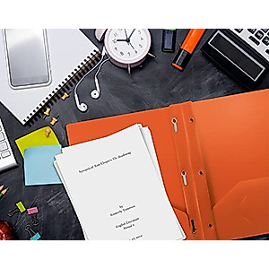 Better Office Products Orange Plastic 2 Pocket Folders with Prongs, Heavyweight, Letter Size Poly Folders, 24 Pack, with 3 Metal Prongs Fastener Clips, Orange