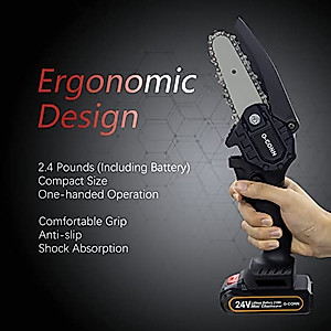 Mini Chainsaw, O-CONN 4 Inch 24V Battery Powered Cordless Chainsaw w/ 2.0Ah Battery and Charger, Handheld Portable Electric Small Chain Saw, for Tree Trimming Branch Wood Cutting (1 Battery 1 Chain)