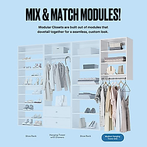 Medium Hanging Closet Unit - Modular Closet System for Hanging - Corner Closet System - Closet Organizers and Storage Shelves (White, 25.5 inches Wide) Closet Shelves