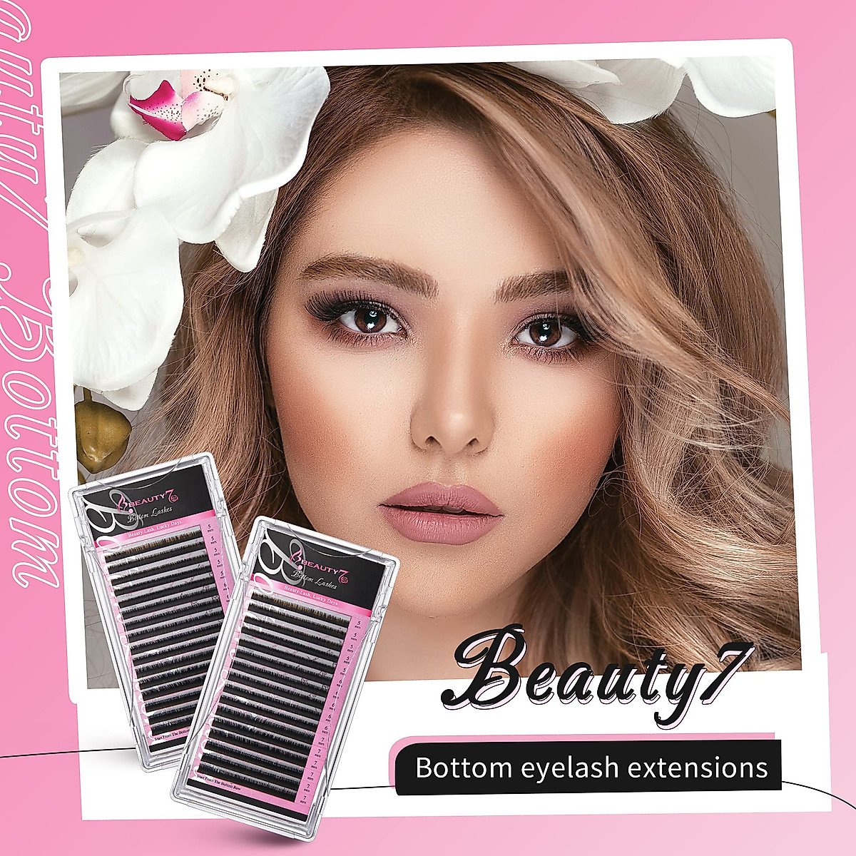 Beauty7 Mixed Volume Under Bottom Lower Individual False Eyelash Extension Tray Matte Synthetic Mink Curl J 0.15mm Thickness 5/6/7mm Length