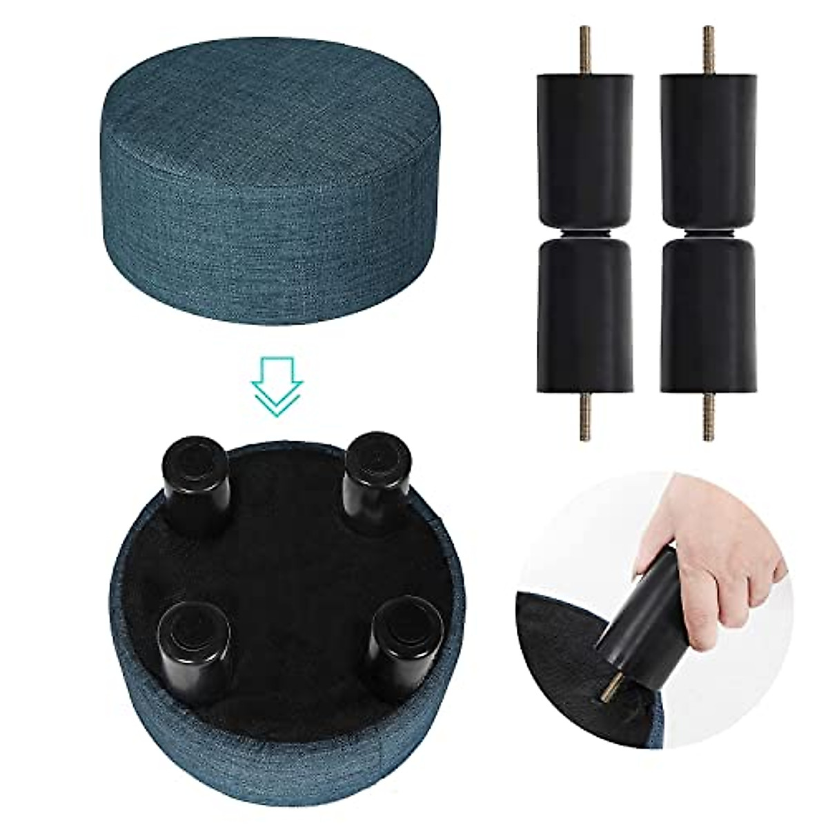 Joveco Small Footstools, Linen Ottomans Round Footrest Stool, Under Desk Upholstered Foot Stools with Plastic Legs, 10" H Mini Ottoman Sofa Stool for Couch, Bedside, Living Room