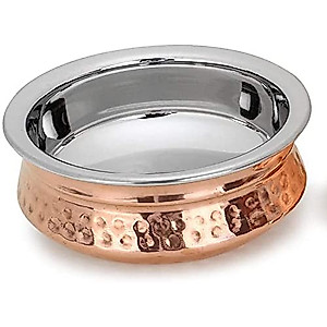Zap Impex Copper Tableware Serving Bowl Indian Serveware Handi Set Tureen Copper Stainless Steel Serving Dishes (15 cm) set of 4