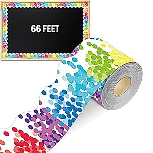 ABERLLS Rainbow Confetti Border Trim, Roll 66ft Bulletin Board Borders, Poster Board Decorating Supplies, Decoration Strips for Bulletin Board Trim, Teacher Student use for Classroom Décor