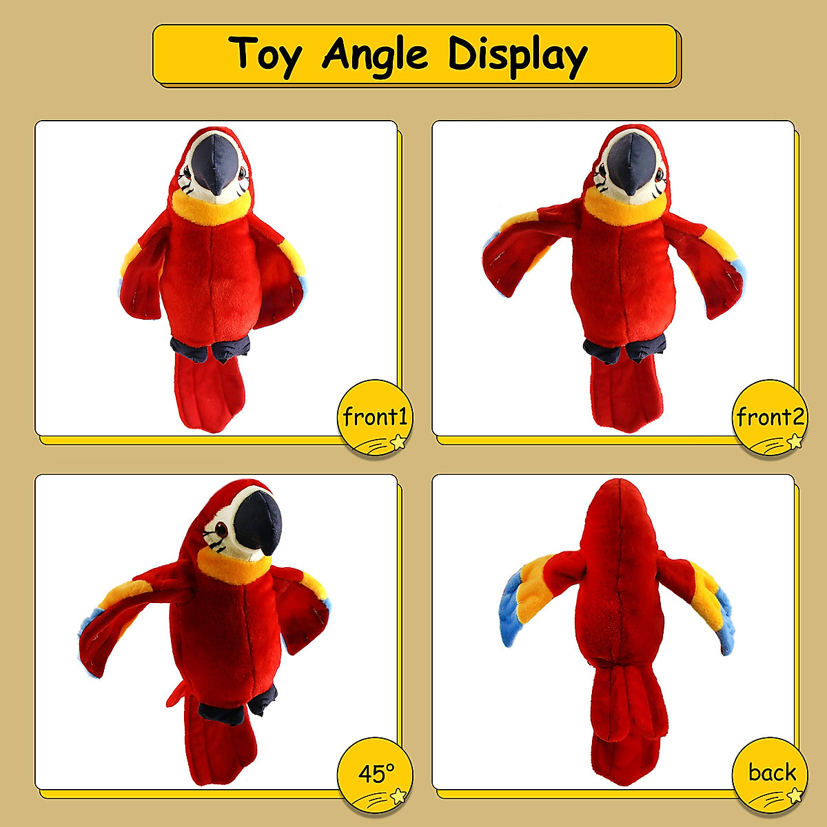 Houwsbaby 9'' Red Talking Parrot Plush Pal Repeat What You Say Recording Stuffed Animal Macaw Electronic Record Interactive Animated Bird Shake Wings Present Birthday Christmas for Kids Boys Girls