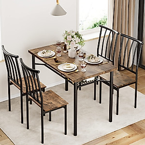 GAOMON Dining Table Set for 4, Kitchen Table and Chairs for 4 with Wine Rack, Dining Room Table Set with 4 Chairs, Rectangular Kitchen Table Set for Small Space, Apartment, Rustic Brown
