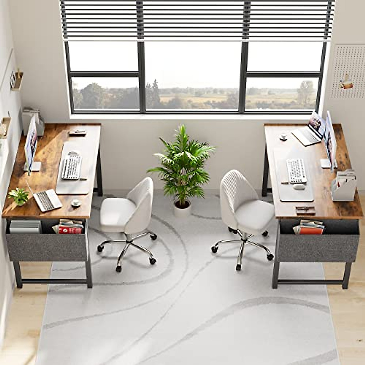 OLIXIS Computer Desk Writing Work Modern PC Table with Storage and Hooks for Bedroom, Home Office, 2 Person Use, 47 Inches, Rustic Brown