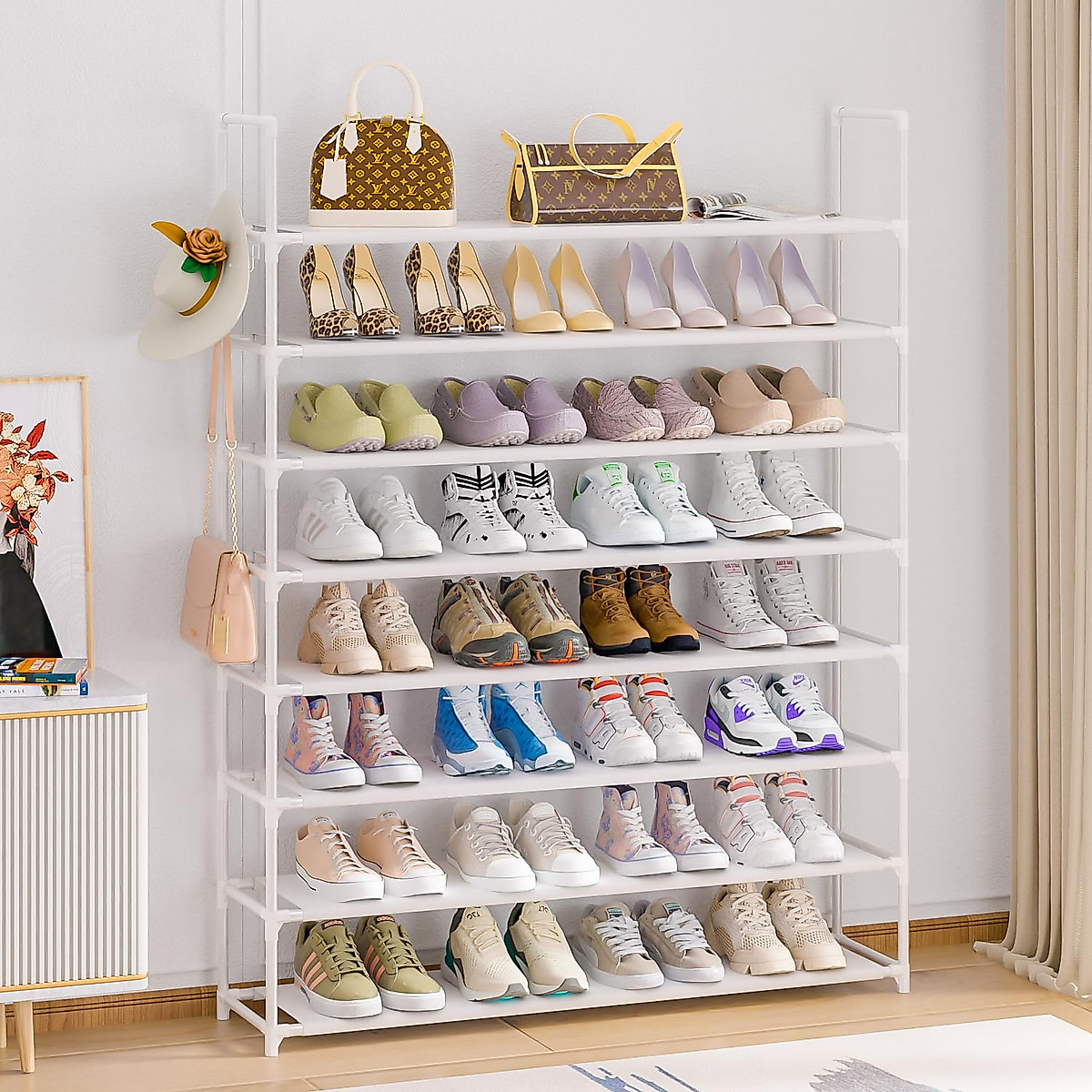 OYREL 8 Tier Shoe Rack Organizer Large Shoe Storage Rack for Closet Entryway Shoe Holder Space Saving Shoe Shelf Shoe Stand Tall Shoe Tower Metal Shoe Rack Holds up to 32-40 Pairs of Shoes