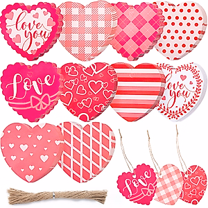 STARRKY 120PCS Heart Shaped Gift Tags, Valentine Gift Tags Hanging Paper Label with Twine for Valentine's Day Wedding Party Gift Wrapping DIY Crafts Decoration