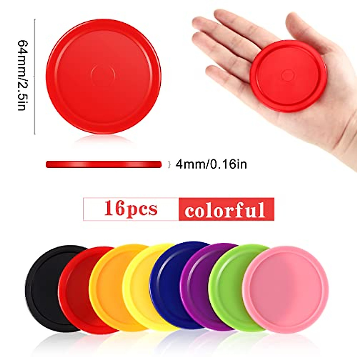 16 Pieces Home Hockey Pucks 2.5 Inch Red Replacement Round Hockey Pucks Heavy Hockey Tables Pucks Multicolors for Game Tables Equipment Accessories