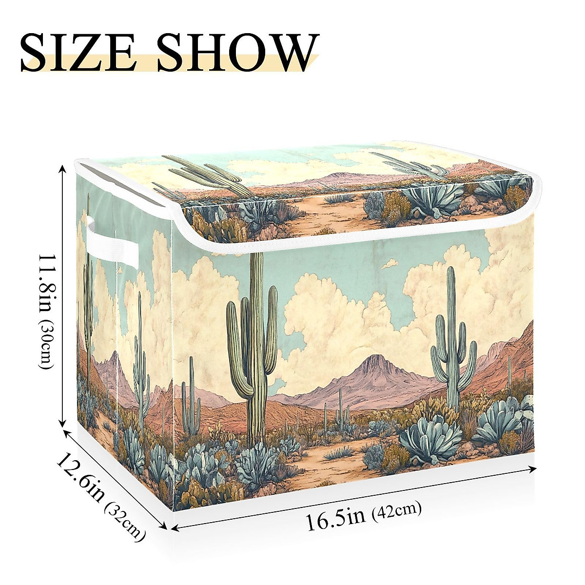STAYTOP Cactus Collapsible Storage Bin with Lid,Decorative Storage Box Cube Organizer Container Storage Baskets for Bedroom Closet Living Room