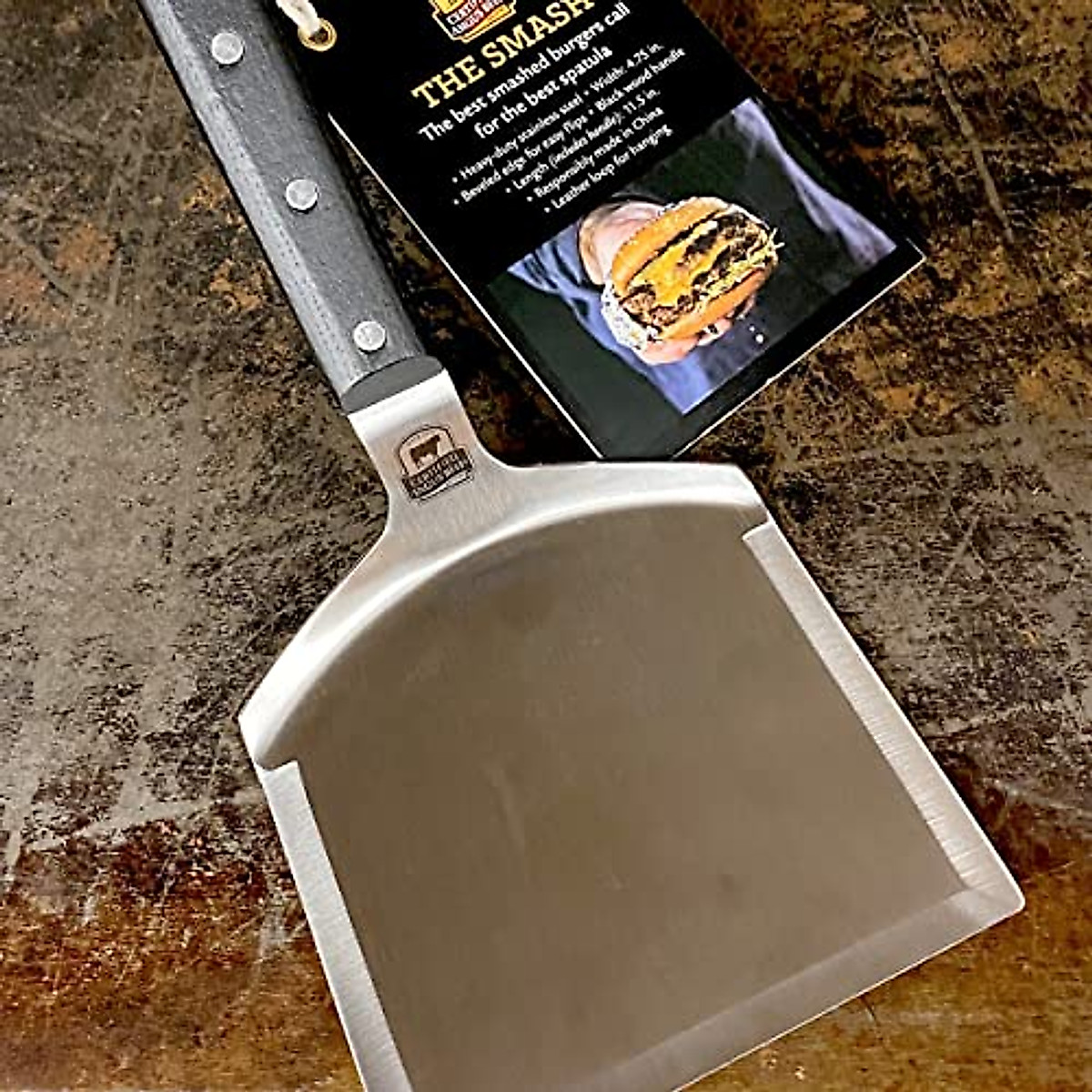 Certified Angus Beef The Smash - Big Smash Burger Spatula Heavy Duty Stainless Steel Burger Smasher Tool for Griddle Accessories, Kitchen Gadgets, and Grill Accessories