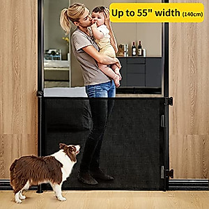 Retractable Baby Gate,Mesh Baby Gate or Mesh Dog Gate,33" Tall,Extends up to 55" Wide,Child Safety Gate for Doorways, Stairs, Hallways, Indoor/Outdoor(33x55 Inch, Black)