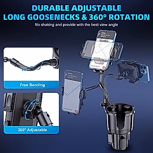 Cup Holder Phone Mount, FONKEN 2 in 1 Cup Car Phone Holder for Car [Stable & Adjustable] Goosenecks Car Cup Holder Expander with Cell Phone Holder 360° Rotation Phone Cup Holder for Car Fit All phones