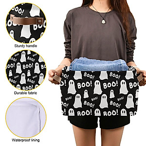 Kigai Foldable Rectangular Storage Baskets - Fabric Shelves Storage Bins with Leather Handles for Organizing Closet Clothes, Toys, Towels, Bedroom, Bathroom, Nursery, Office (Halloween Boo Pattern,1 P