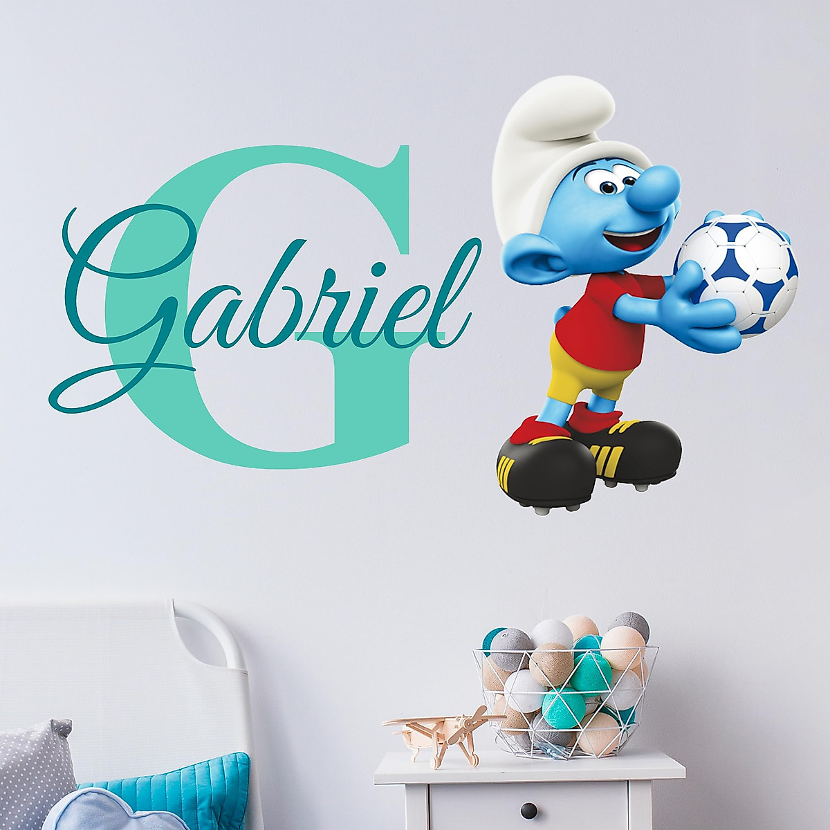 EGD Personalized The Smurfs Wall Decor I Name & Initial Soccer The Smurfs Wall Decals I Custom Name for Your Baby Room Decoration I Nursery Decor for Girls & Boys I Multiple Options for Customization