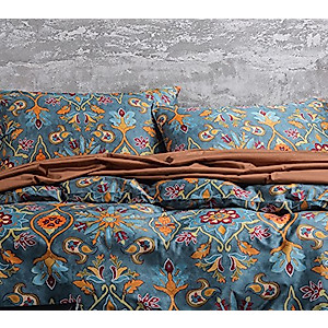 Eikei Home Damask Medallion Luxury Duvet Quilt Cover Boho Paisley Print Bedding Set 400 Thread Count Egyptian Cotton Sateen Vibrant Bohemian Pattern,3 pieces (King, Spanish Tile)