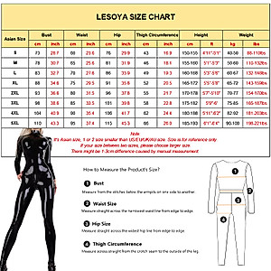 LESOYA Women's Sexy Shiny Wetlook Leather Long Sleeve Zipper Crotch Bodysuit Full Body Catsuit Jumpsuit Clubwear