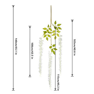 EZFLOWERY 12 Pack 3.6 Feet Artificial Wisteria Vine Hanging Rattan Garland Silk Flower for Wedding Party Home Garden Outdoor Ceremony Floral Décor (12, White)