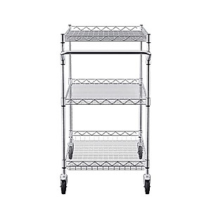 VEVOR Kitchen Utility Cart, 3 Tiers, Wire Rolling Cart with 661 LBS Capacity, Steel Service Cart on Wheels, Metal Storage Trolley with 80 mm Deep Basket Curved Handle 6 Hooks, NSF Listed