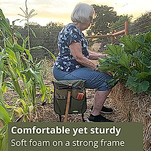 Truly Garden Upgraded Foldable Garden Kneeler and Seat - Includes Cultivator Hoe Garden Tool and Two Tool Pouches. Lightweight and Heavy Duty with Comfortable EVA Foam Pad