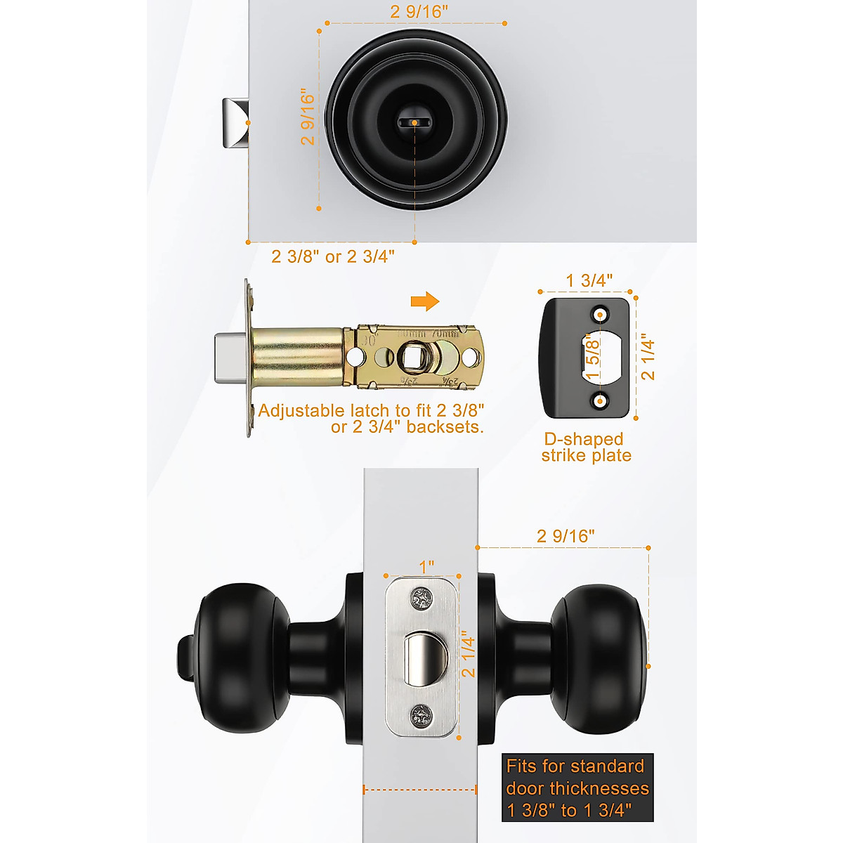 goldenwarm Black Interior Door Knobs, Matte Black Privacy Door Knob, Black Bedroom Door Knobs, Black Door Knobs Interior Bulk, Indoor Bathroom Door Knob(8 Pack, Matte Black)