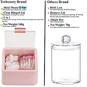 Tecbeauty Qtips Storage Organizer - 2 Grids Separate Cotton Swabs Dispenser Qtips Holder Bathroom Canisters with Hinged Lids for Cotton Balls, Cotton Pads, Pink