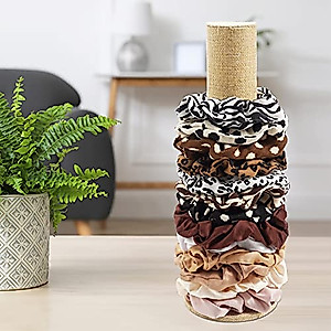 2Pcs Top Open Scrunchie Holder, Velvet Cotton Linen Hair Ties Organizer Jewelry Tower Room Decor for Teen Girls Women Gifts - Hair Accessories Bracelets Display Vertical Stands - 11 Inches